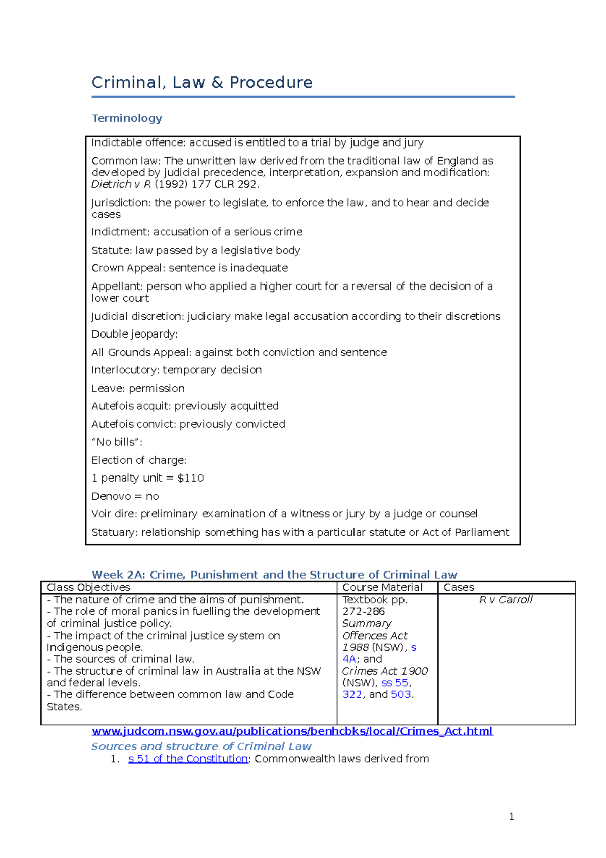 Crime Notes - Criminal, Law & Procedure Terminology Indictable offence ...