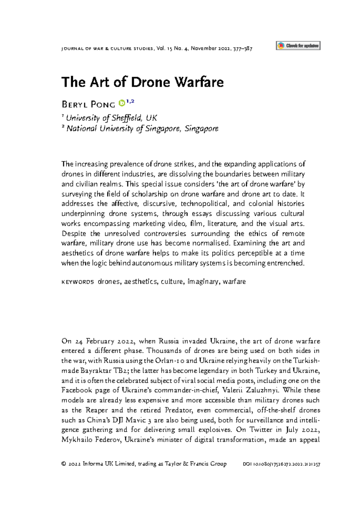 The Art of Drone Warfare - The Art of Drone Warfare Beryl Pong 1, 1 ...