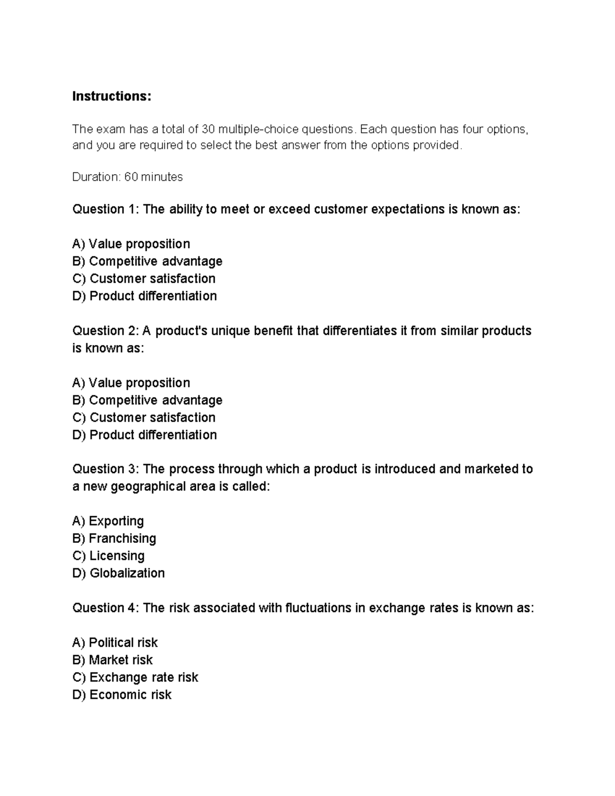 Canadian Achievement Test for the course Global Marketing Strategy ...
