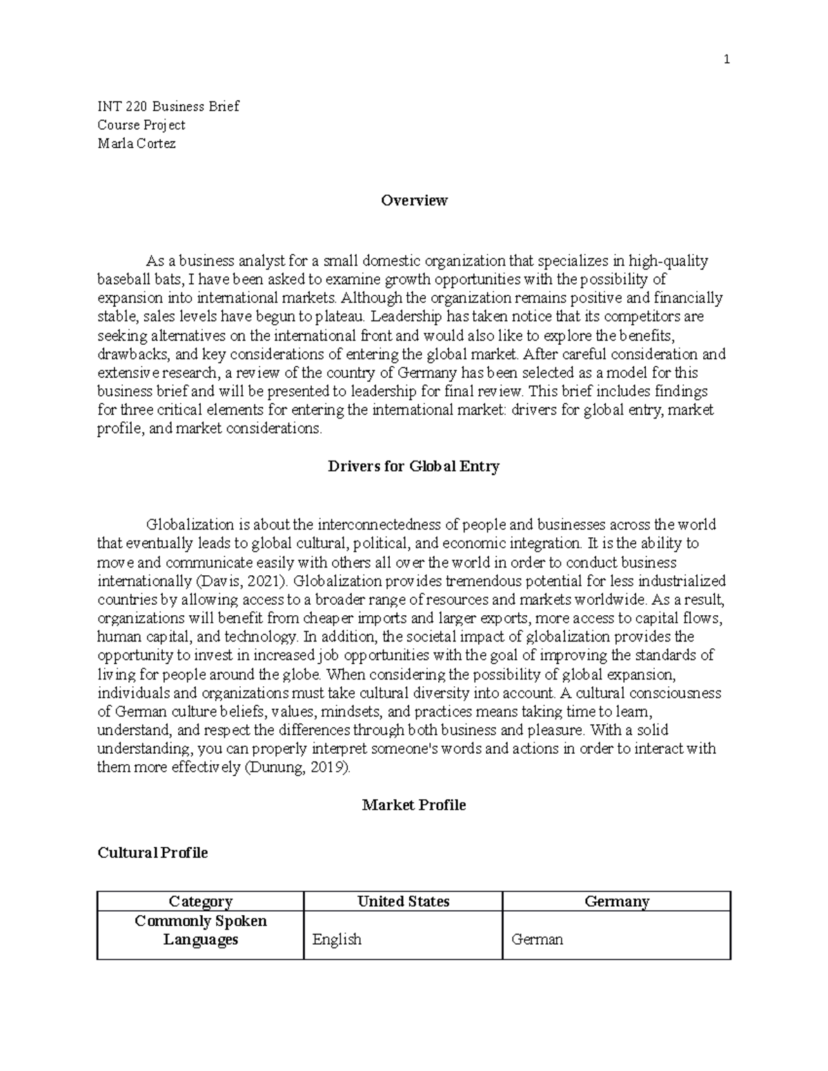 INT 220 Business Brief - Final Project - INT 220 Business Brief Course ...