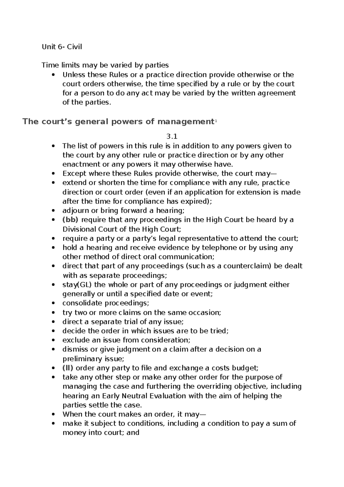 Unit 6-civil - Summary Civil And Criminal Litigation - Unit 6- Civil ...