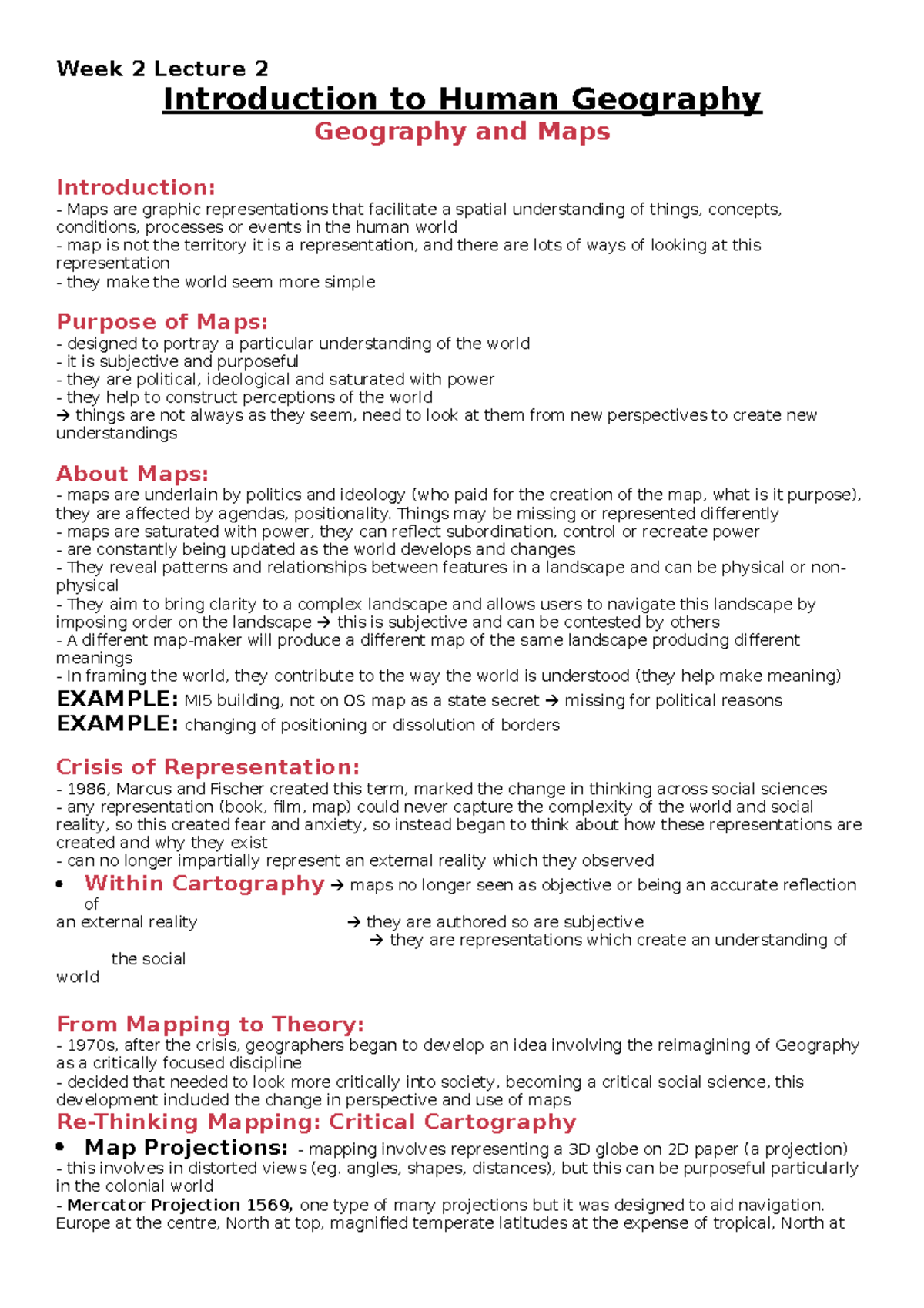Week 2 Lecture 2 Mapping - Week 2 Lecture 2 Introduction to Human Geography Geography and Maps ...