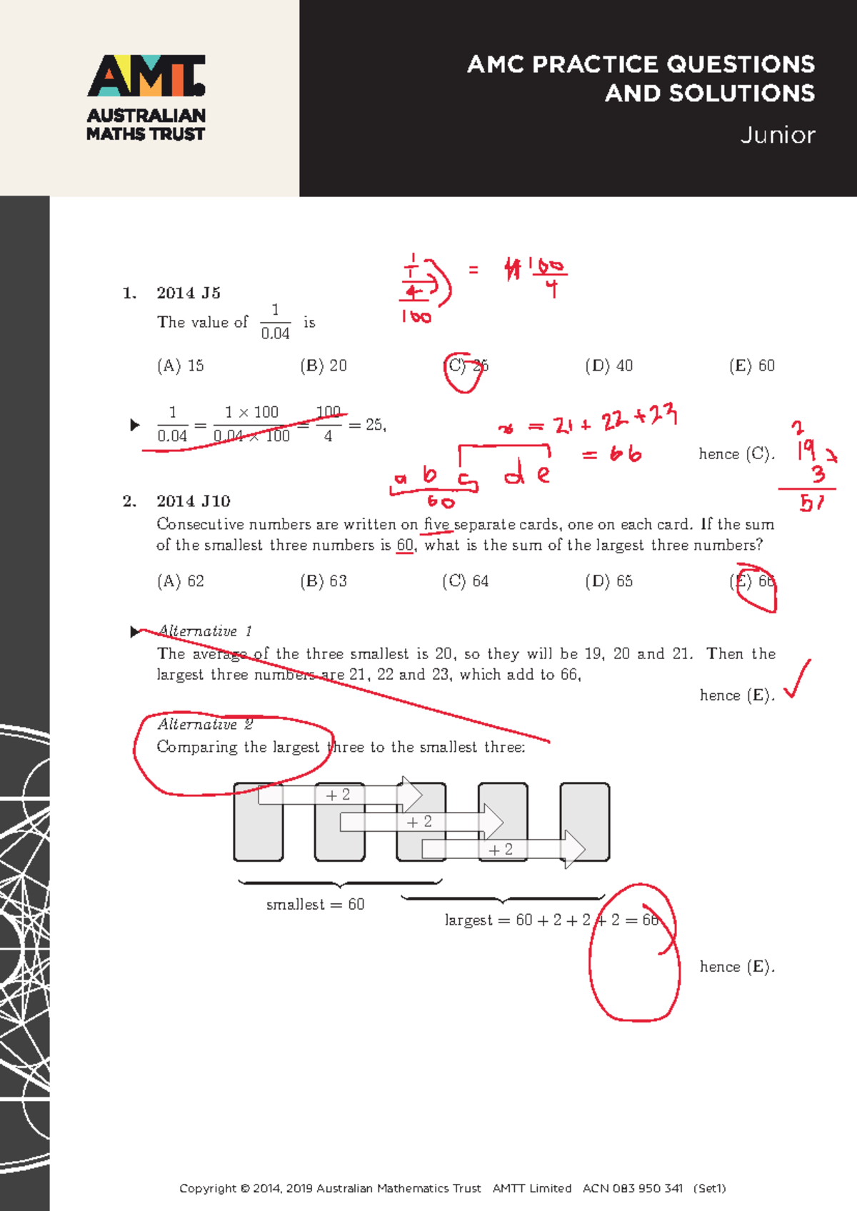 AMC practice problems solutions Set1 JUN - 1. 2014 J The value of 1 0 ...