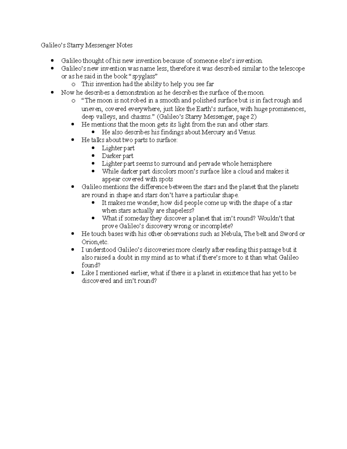 Galileo - These are reading notes that have to be taken in order to ...