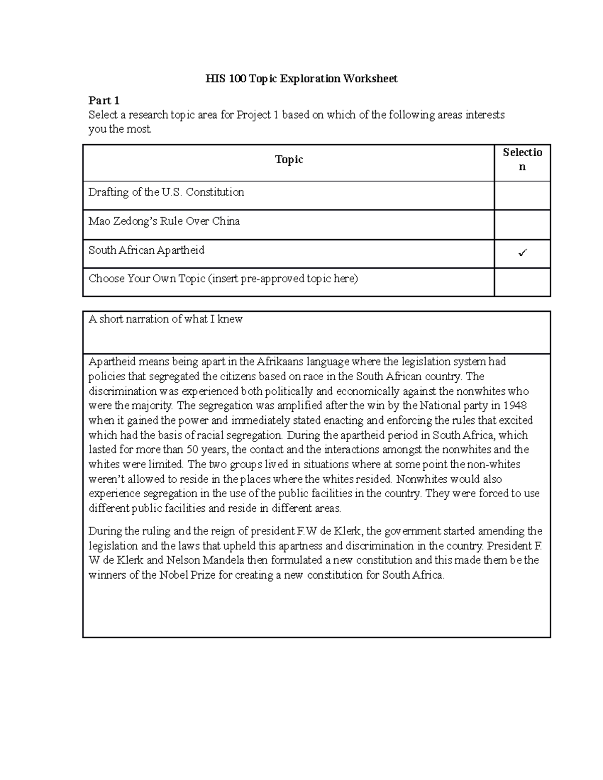 Week 2 HIS 100 Topic Exploration Worksheet - HIS 100 Topic Exploration ...
