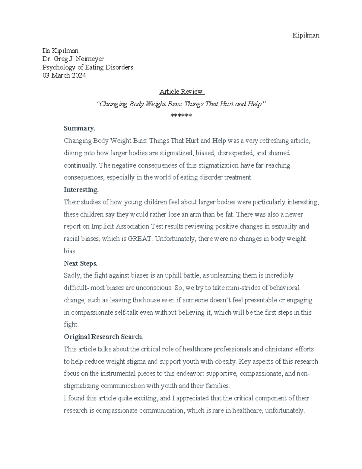 PSY ED Journal Review #6 - Kipilman Ila Kipilman Dr. Greg J. Neimeyer ...