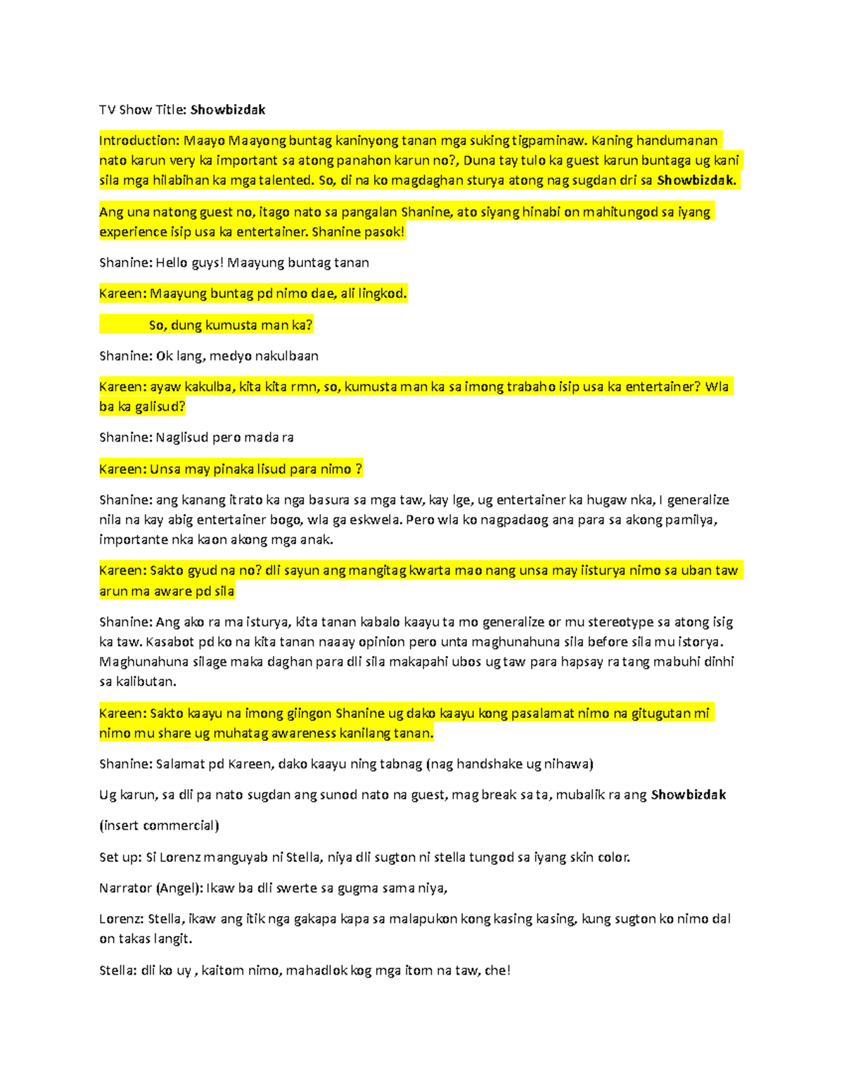 Shobizdak-Higkighted-script - TV Show Title: Showbizdak Introduction ...