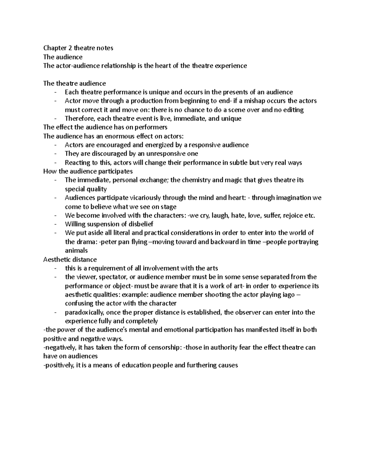 Chapter 2 theatre notes - Chapter 2 theatre notes The audience The ...