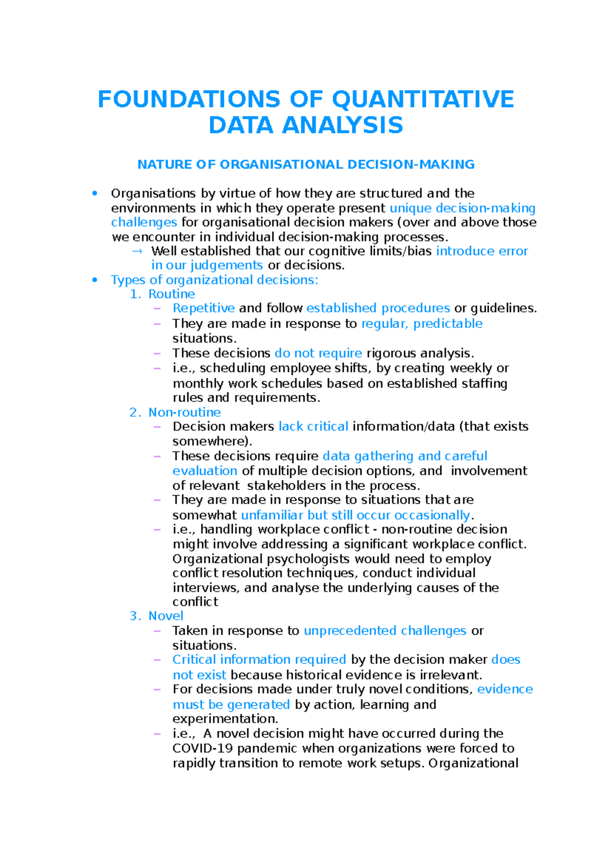 BUS3004S Notes - FOUNDATIONS OF QUANTITATIVE DATA ANALYSIS NATURE OF ...