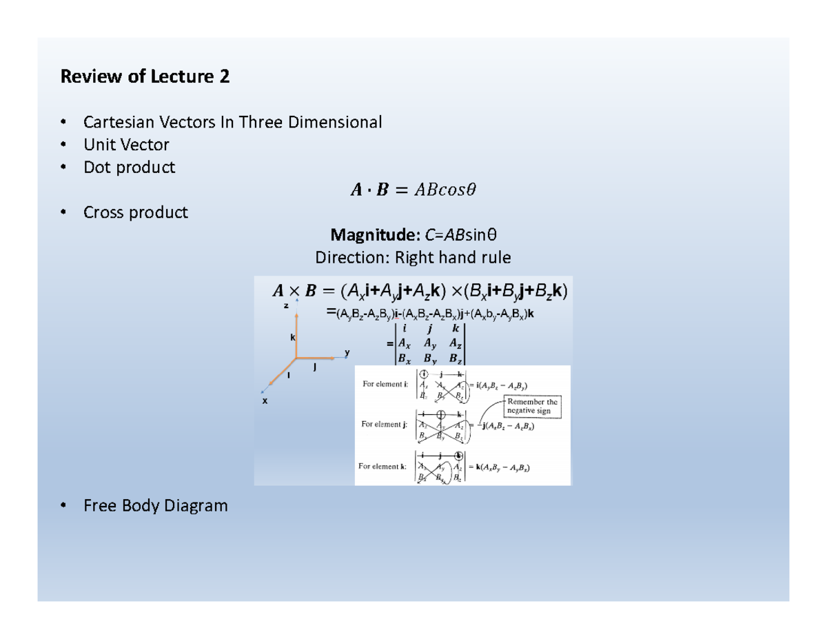 Lecture 3 - Review of Lecture Cartesian Vectors In Three Dimensional ...