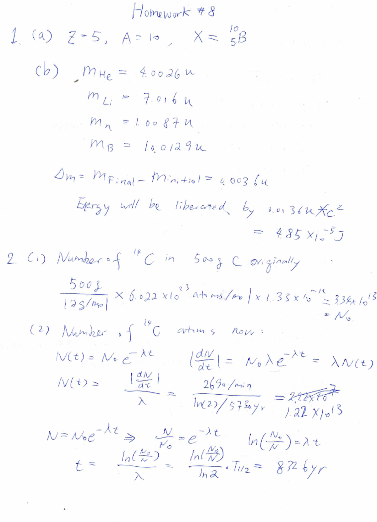 Homework 8 Solution - Modern Physics HW - Homework 8 1. (a) 10 (b) MHe ...