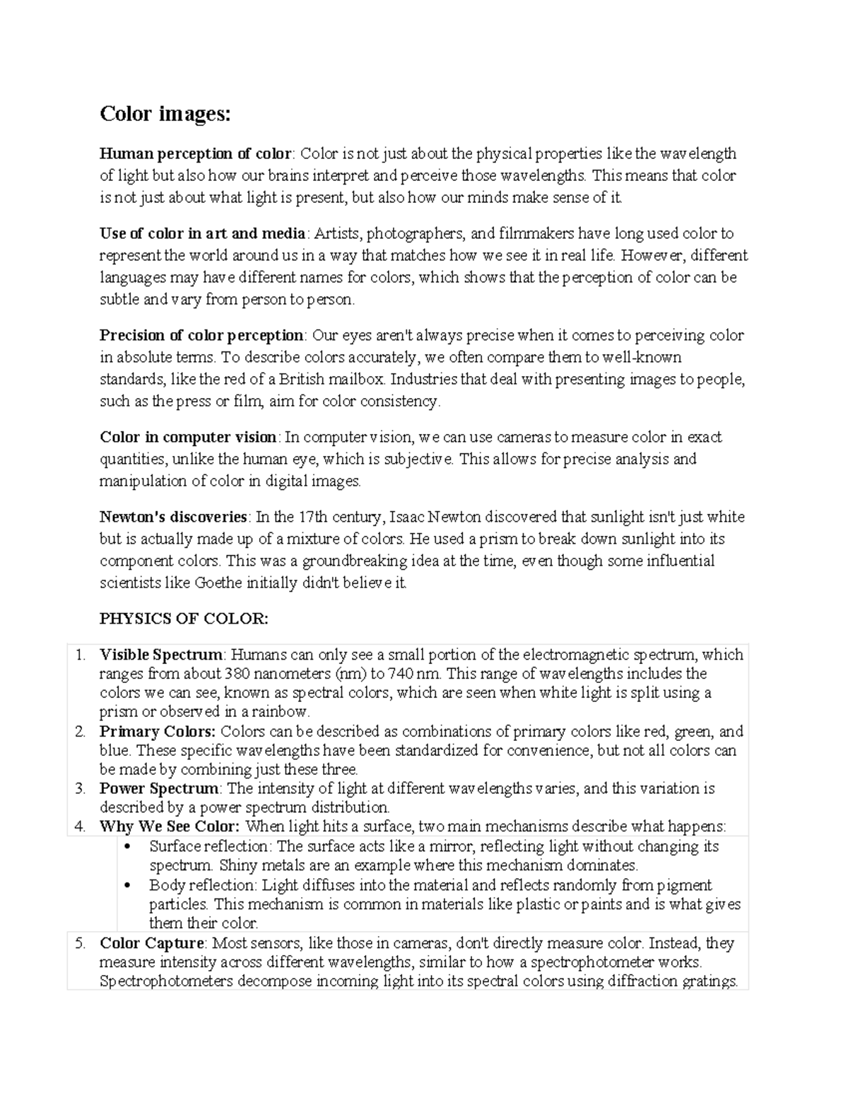 Color images NOTES - Color images: Human perception of color: Color is ...