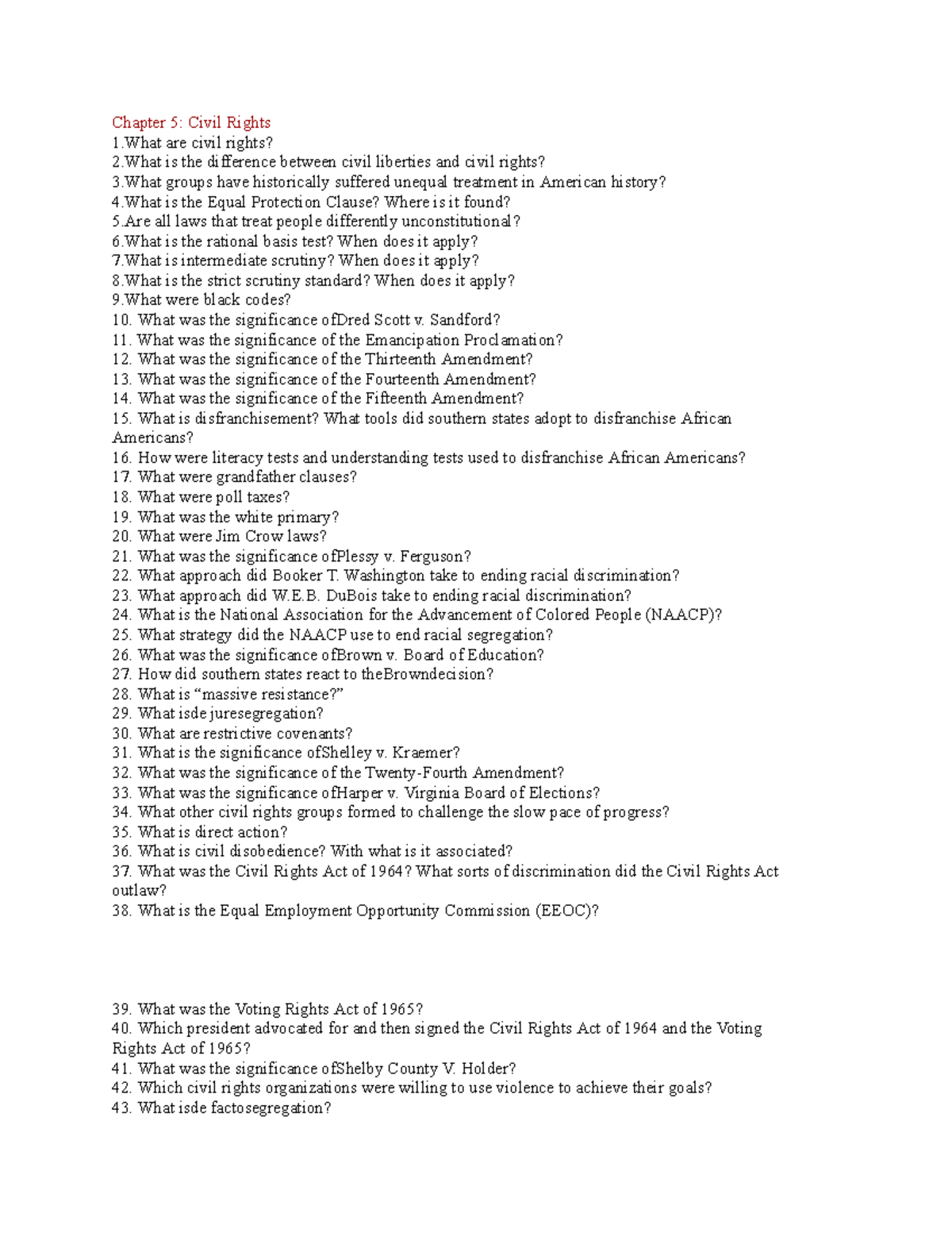 Civil Rights: Chapter 5 Study Notes - Chapter 5: Civil Rights 1 are ...