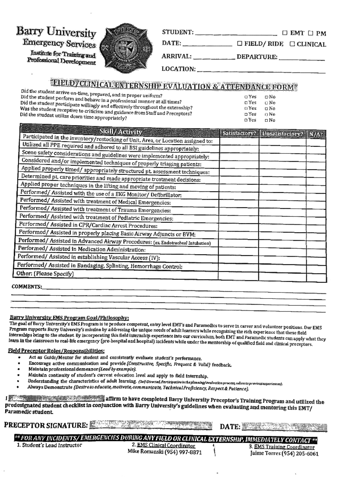 Barry EMS Ride-Clinical Evaluation Form - BIO346 - Studocu