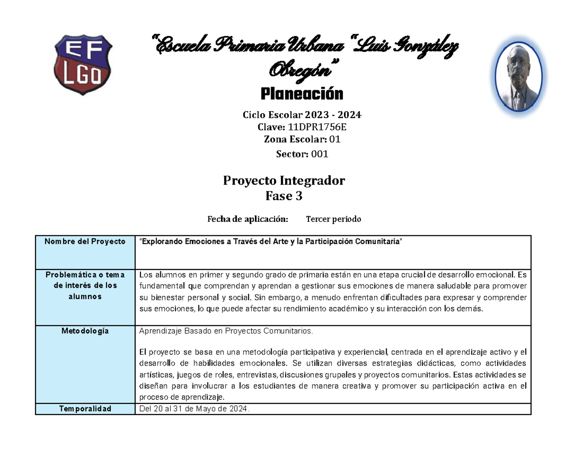Proyecto Integrador fase 3 2024 - “Escuela Primaria Urbana “Luis ...