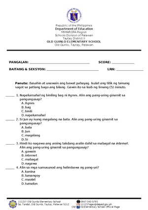 VS Monitoring Sheet og - Republic of the Philippines PALAWAN STATE ...