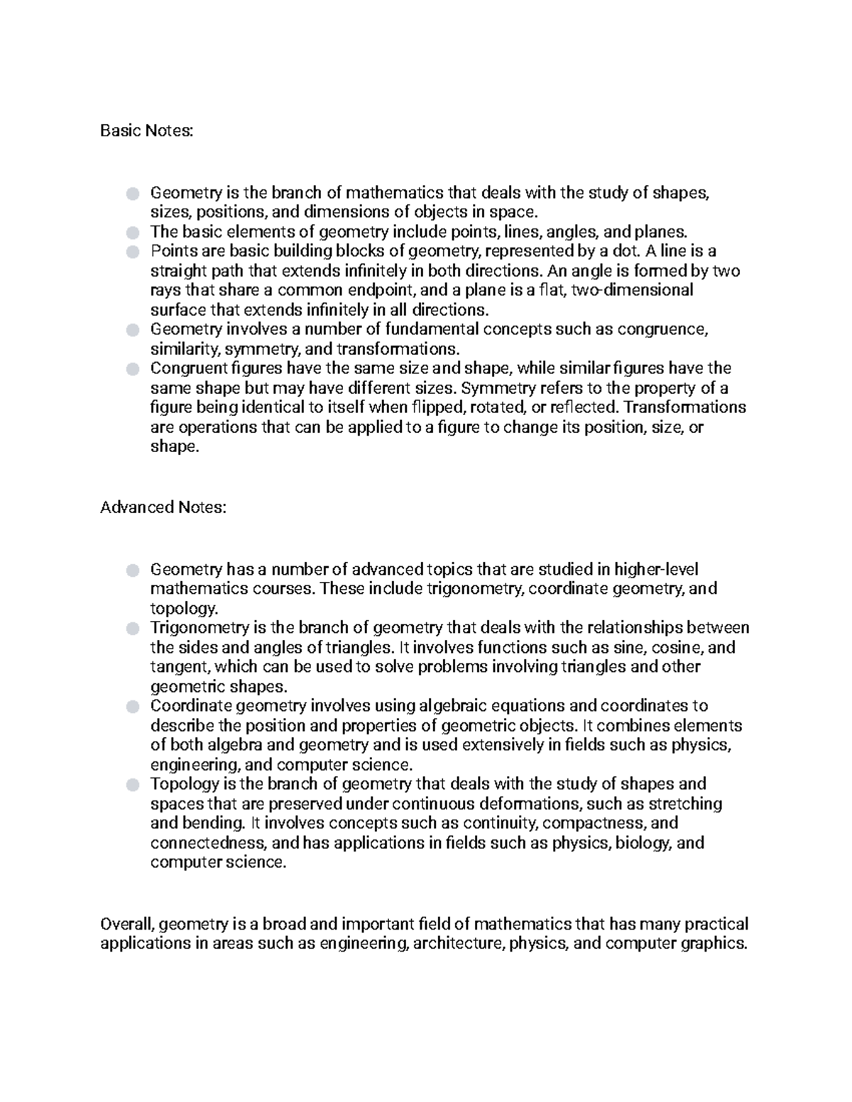 Geometry Notes - Basic Notes: Geometry is the branch of mathematics ...