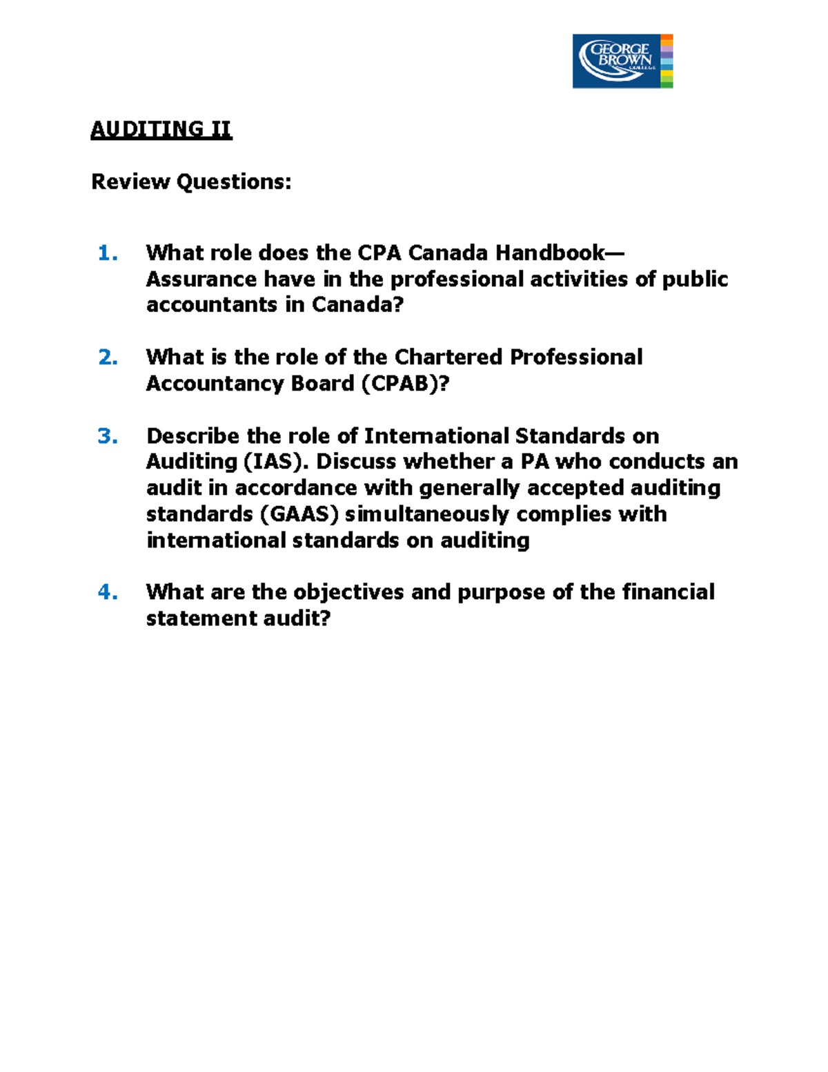 Exercises Problems Review for Auditing I Test - AUDITING II Review ...