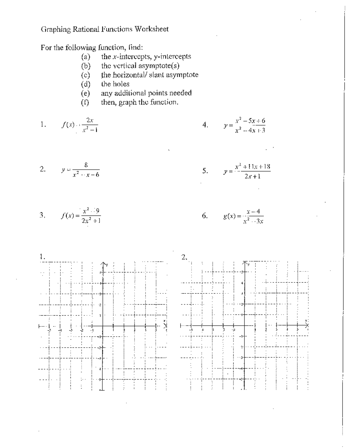 Graphing Rational Functions Extra Practice with Solutions - Graphing ...