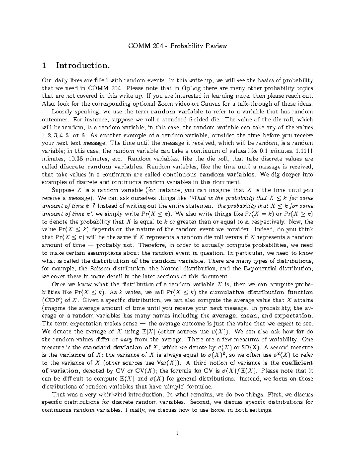 Probability Review for final test haha - COMM 204 - Probability Review ...