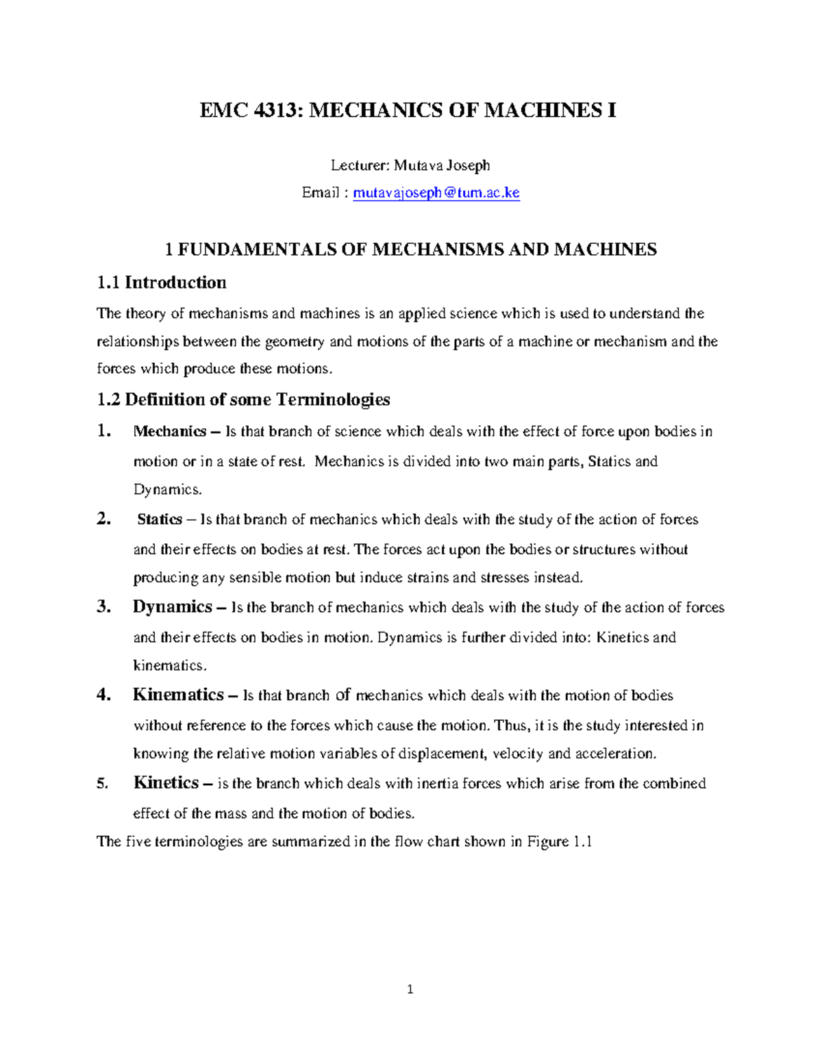 EMC 4313 Mechanics OF Machines I - EMC 4313 : MECHANICS OF MACHINES I ...