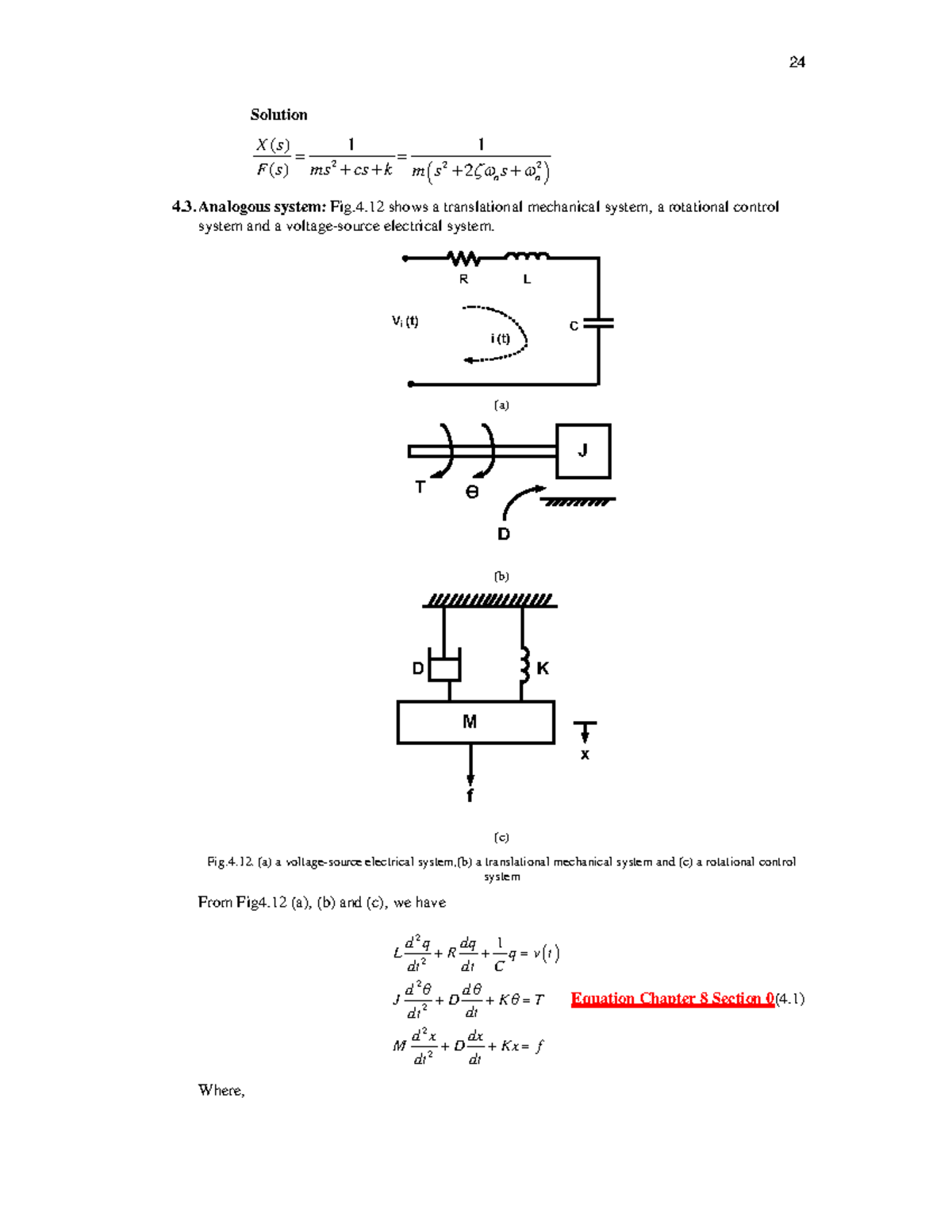 Fundamental Of Control Systems Lecture 3 Solution 2 2 1 1 2 N N X S F S Ms Cs K M S