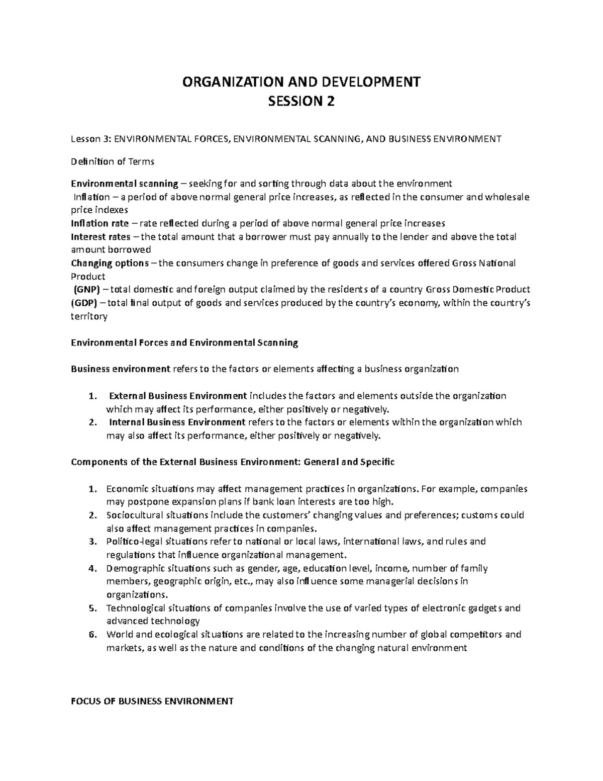 Orgma Infosheet 2 - lecture notes - ORGANIZATION AND DEVELOPMENT ...