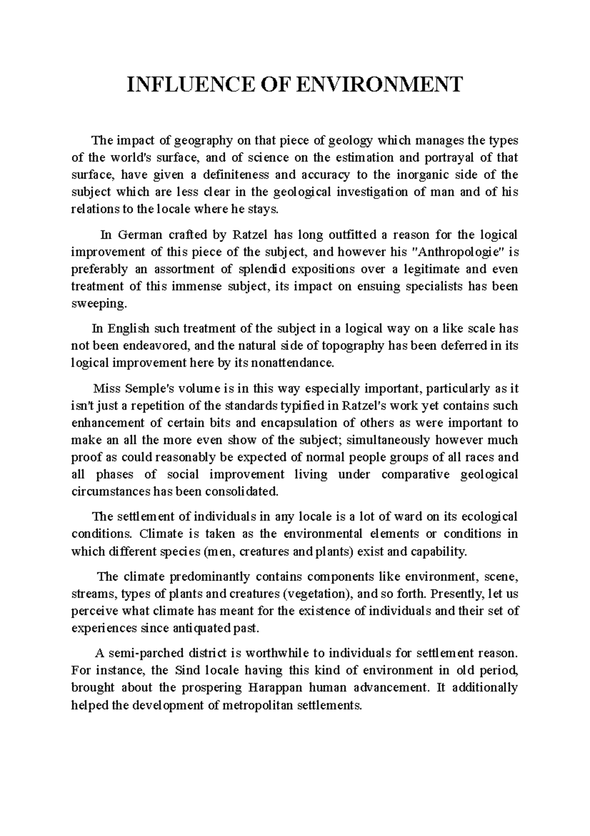 Influence of environment - INFLUENCE OF ENVIRONMENT The impact of ...