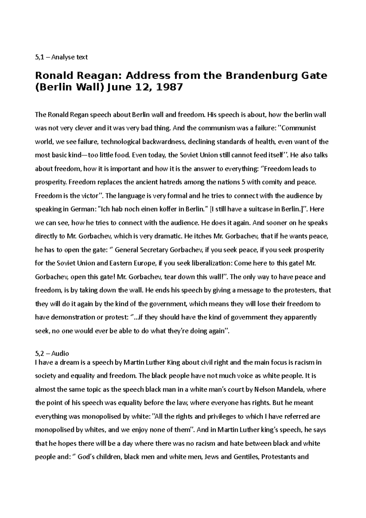 Engelsk - modul 5 (Ronald Reagan: Address from the Brandenburg Gate ...