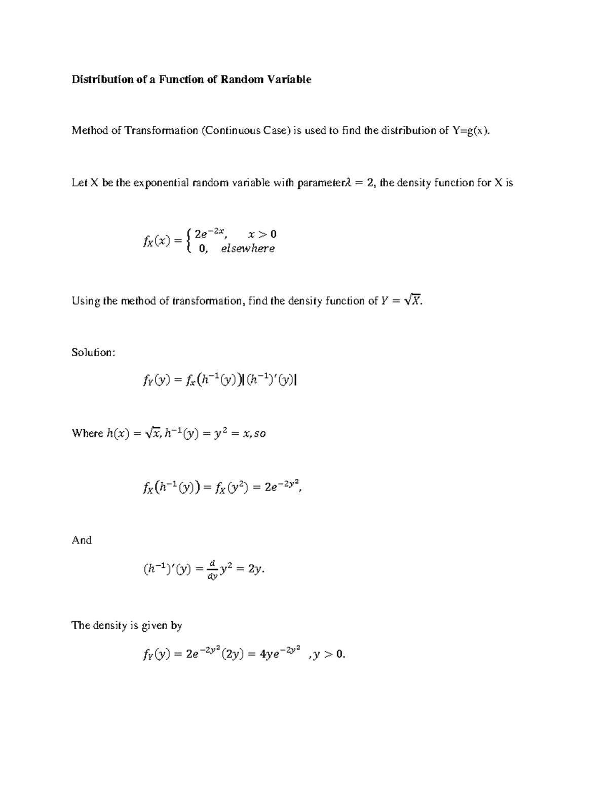 Statistical Theory Distribution Of A Function Of Random Variable Distribution Of A Function
