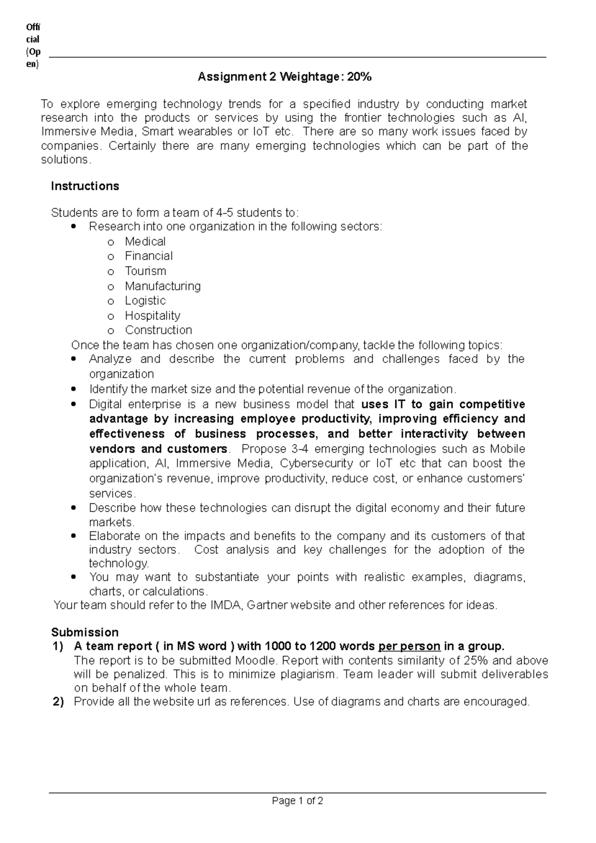 Csit204 Assignment - notes - Page 1 of 2 Assignment 2 Weightage: 20% To ...