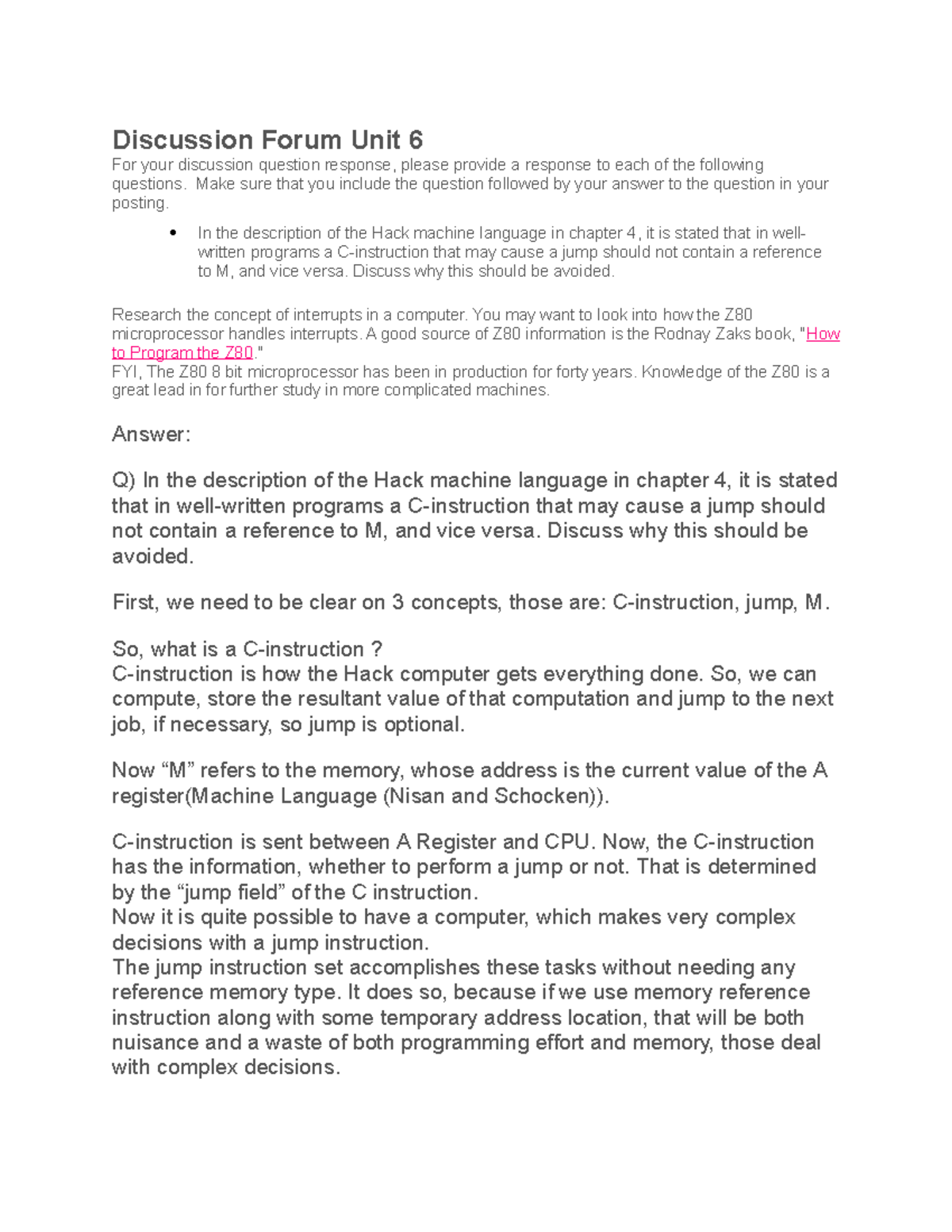 CS1104 Discussion Forum unit6 - Discussion Forum Unit 6 For your ...