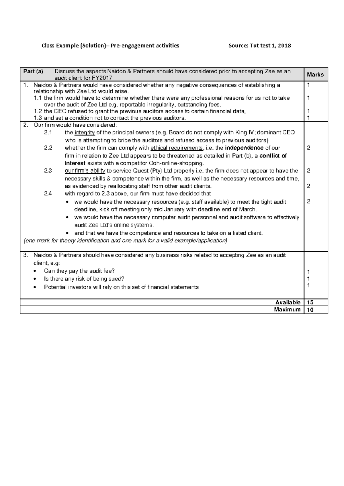 Class example (Solution)- Pre-engagement activities - Class Example ...