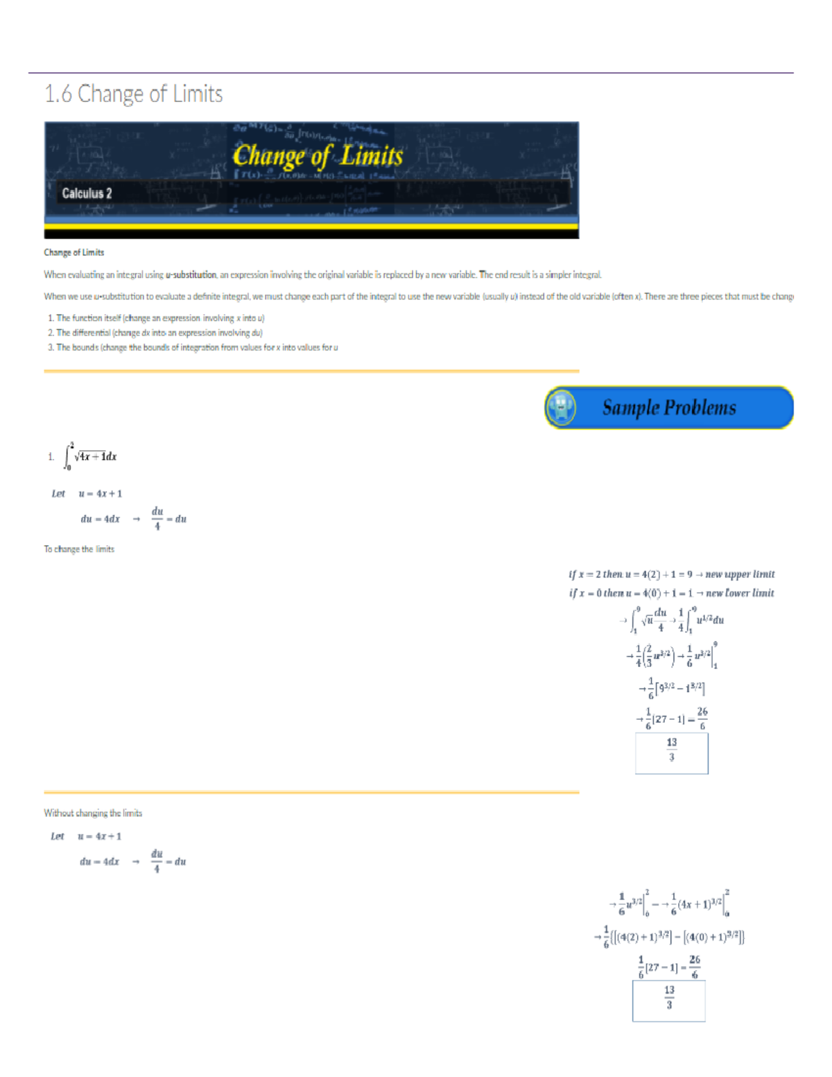 1.6 Change of Limits mathematics mathematics, simulation in college of ...