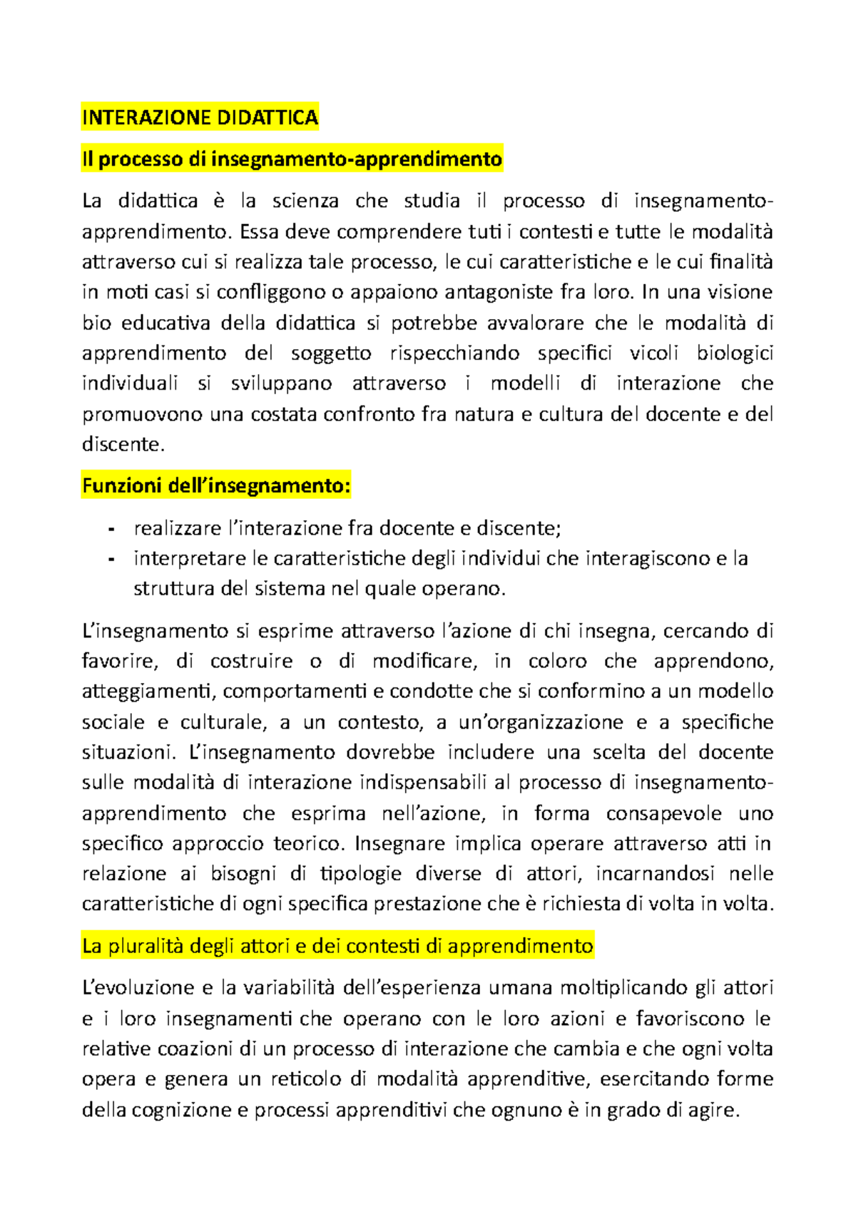 Riassunto psicologia - INTERAZIONE DIDATTICA Il processo di ...