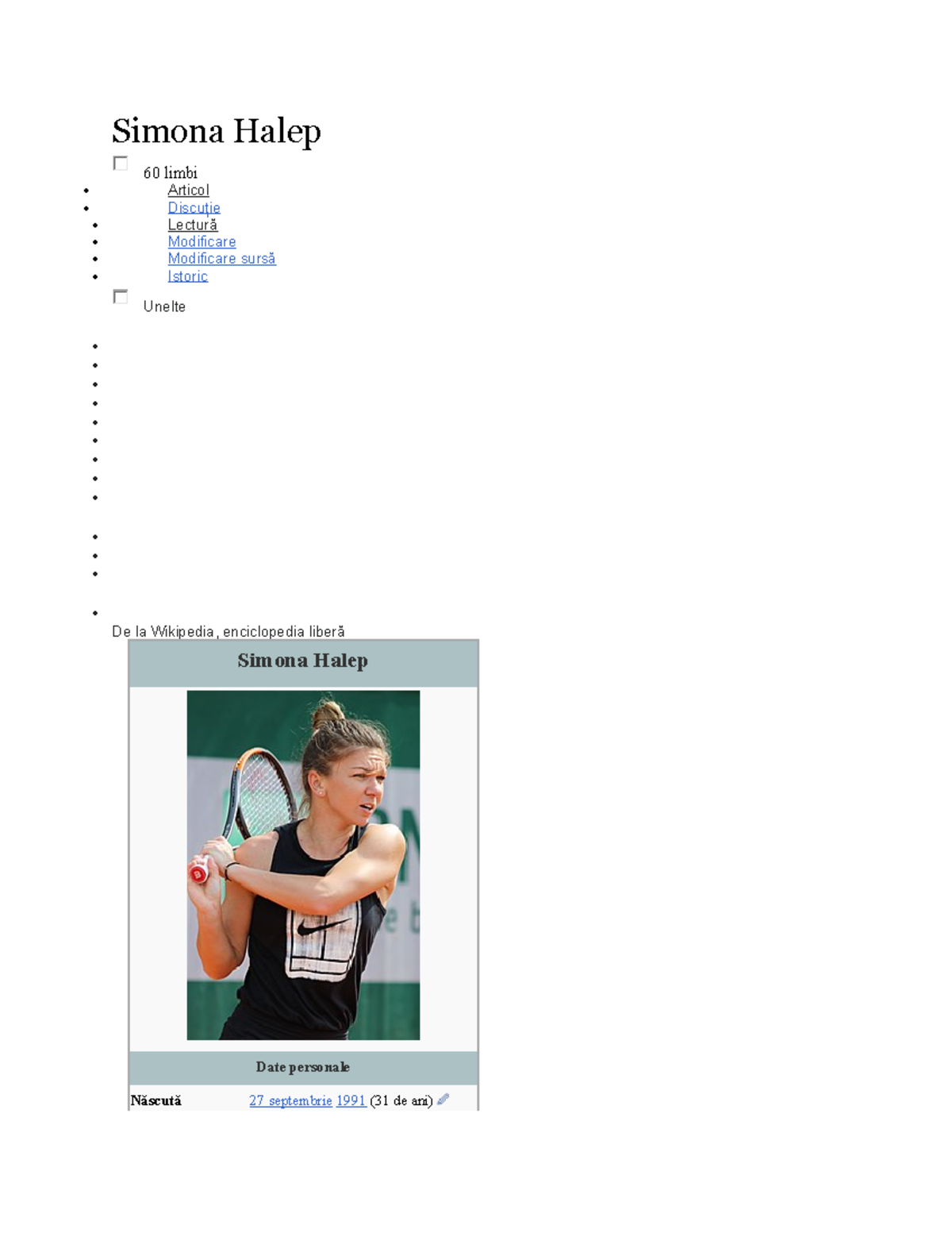 Simona Halep - efdwevrefre - Simona Halep 60 limbi Articol Discuție Lectură Modificare - Studocu