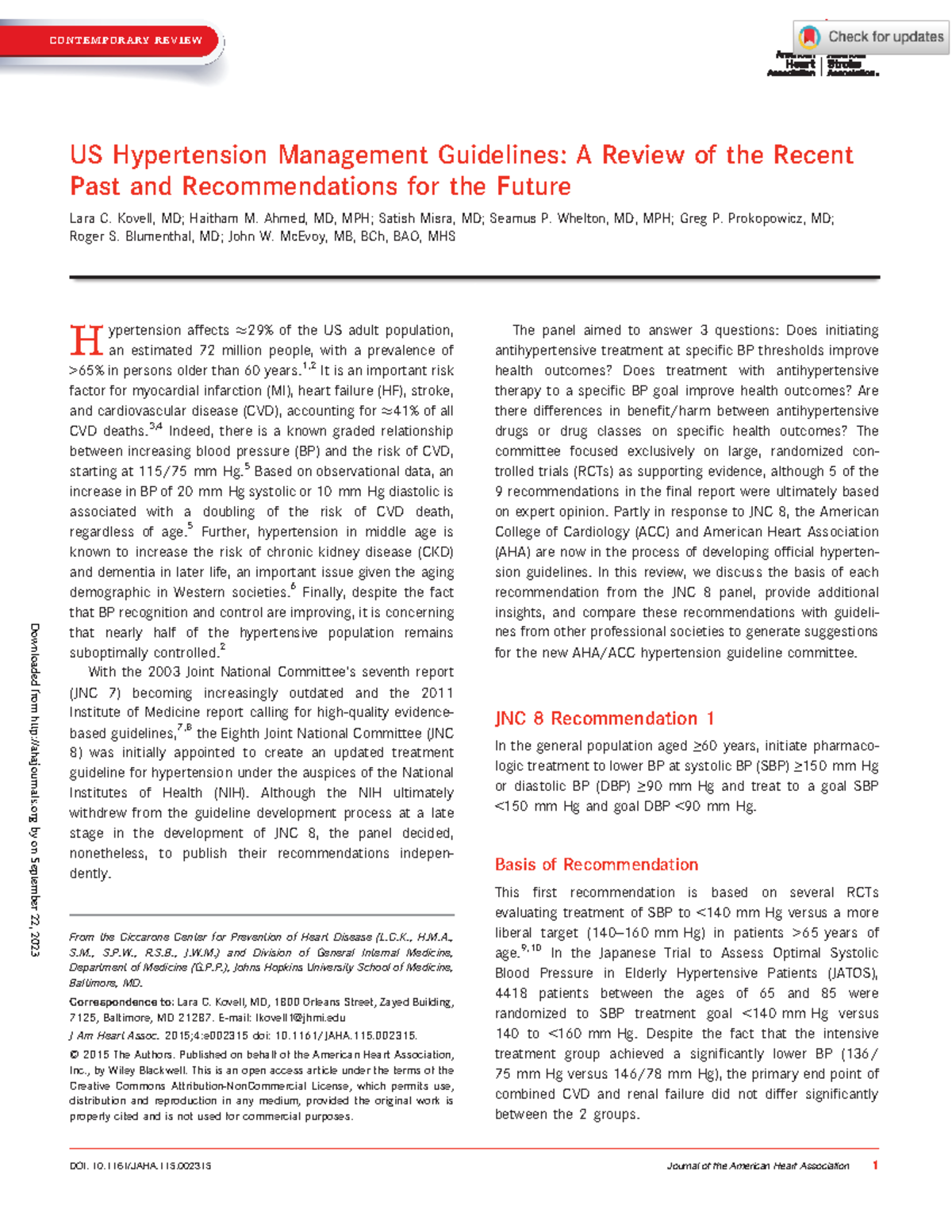 Kovell et al 2015 us hypertension management guidelines a review of the ...