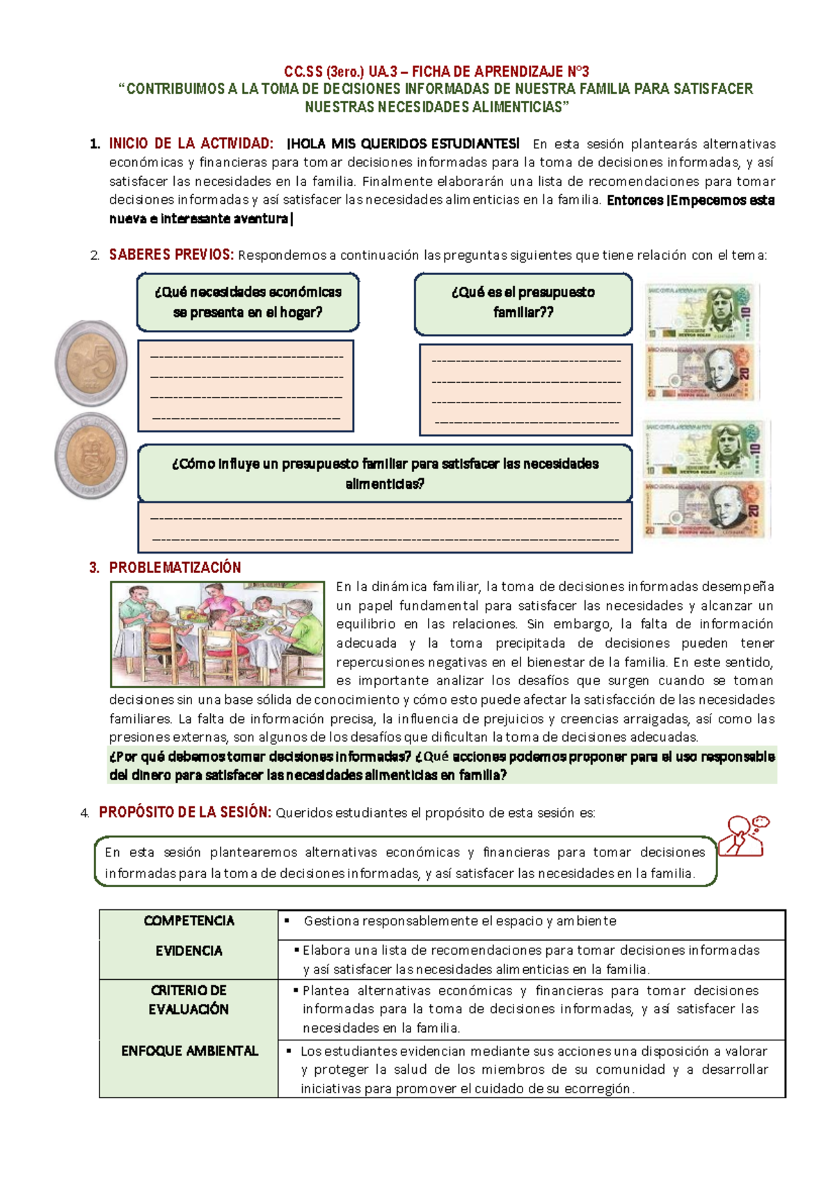 Ficha 3 - 3ER Grado CCSS - Estudiante - CC (3ero.) UA – FICHA DE APRENDIZAJE N° “CONTRIBUIMOS A ...