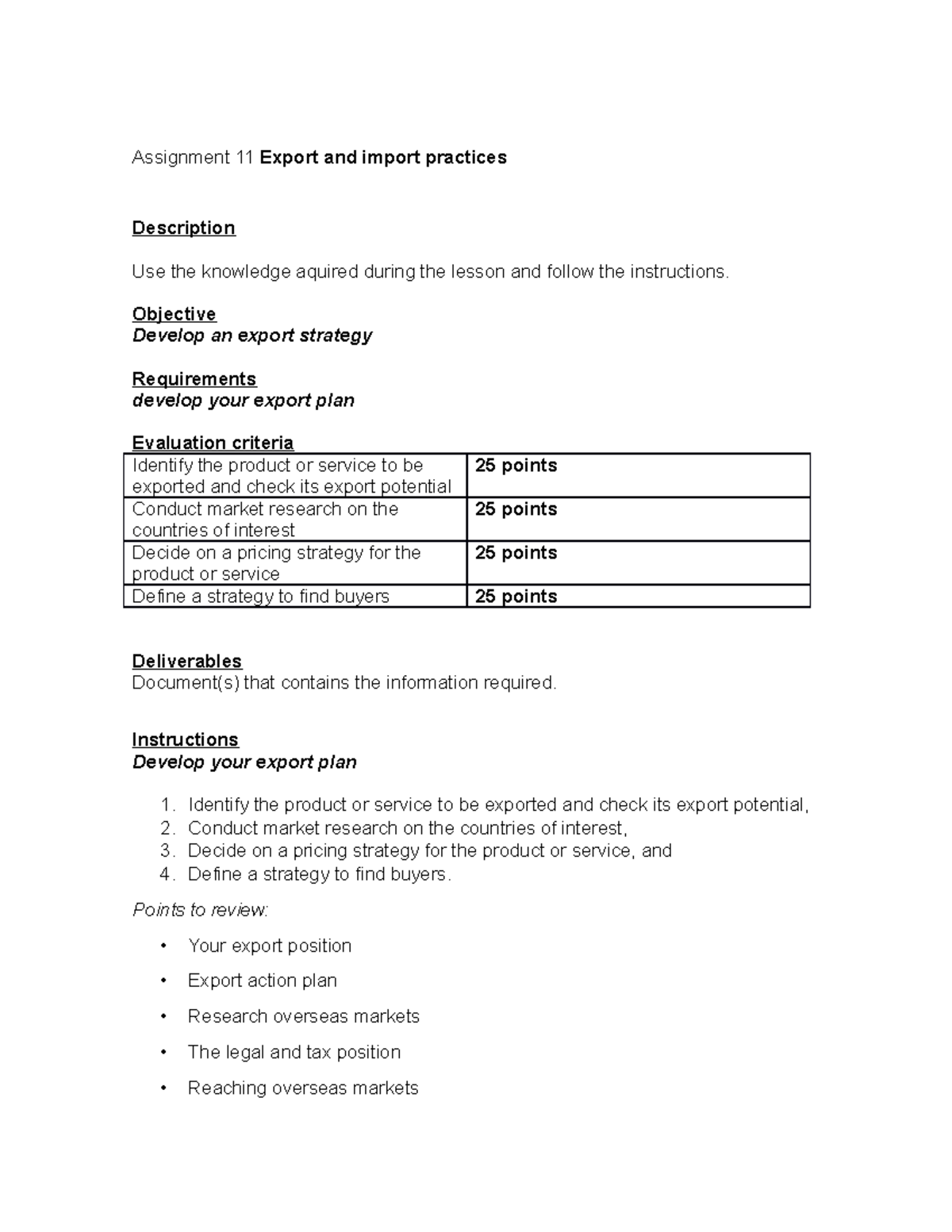 Assignment 11 - Assignment 11 Export and import practices Description ...