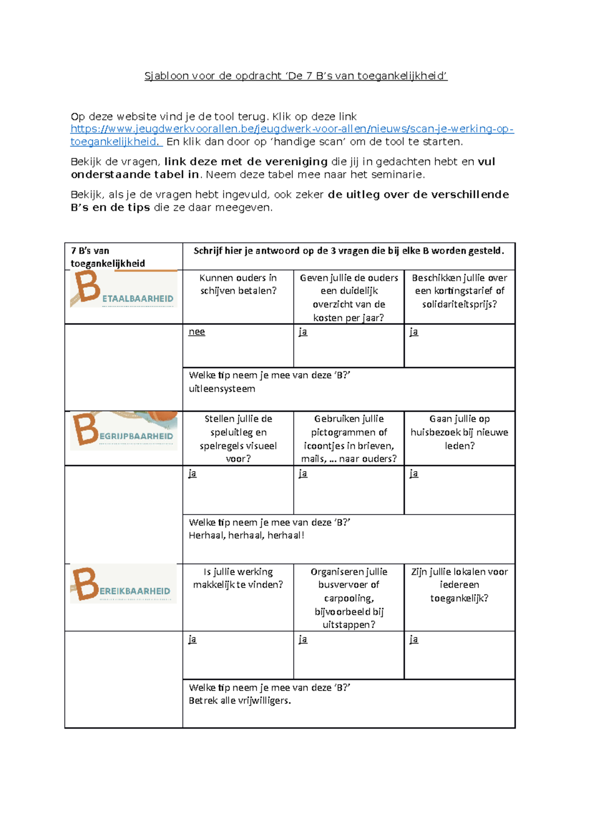 Opdracht - De 7 B's van toegankelijkheid - Sjabloon voor de opdracht ...