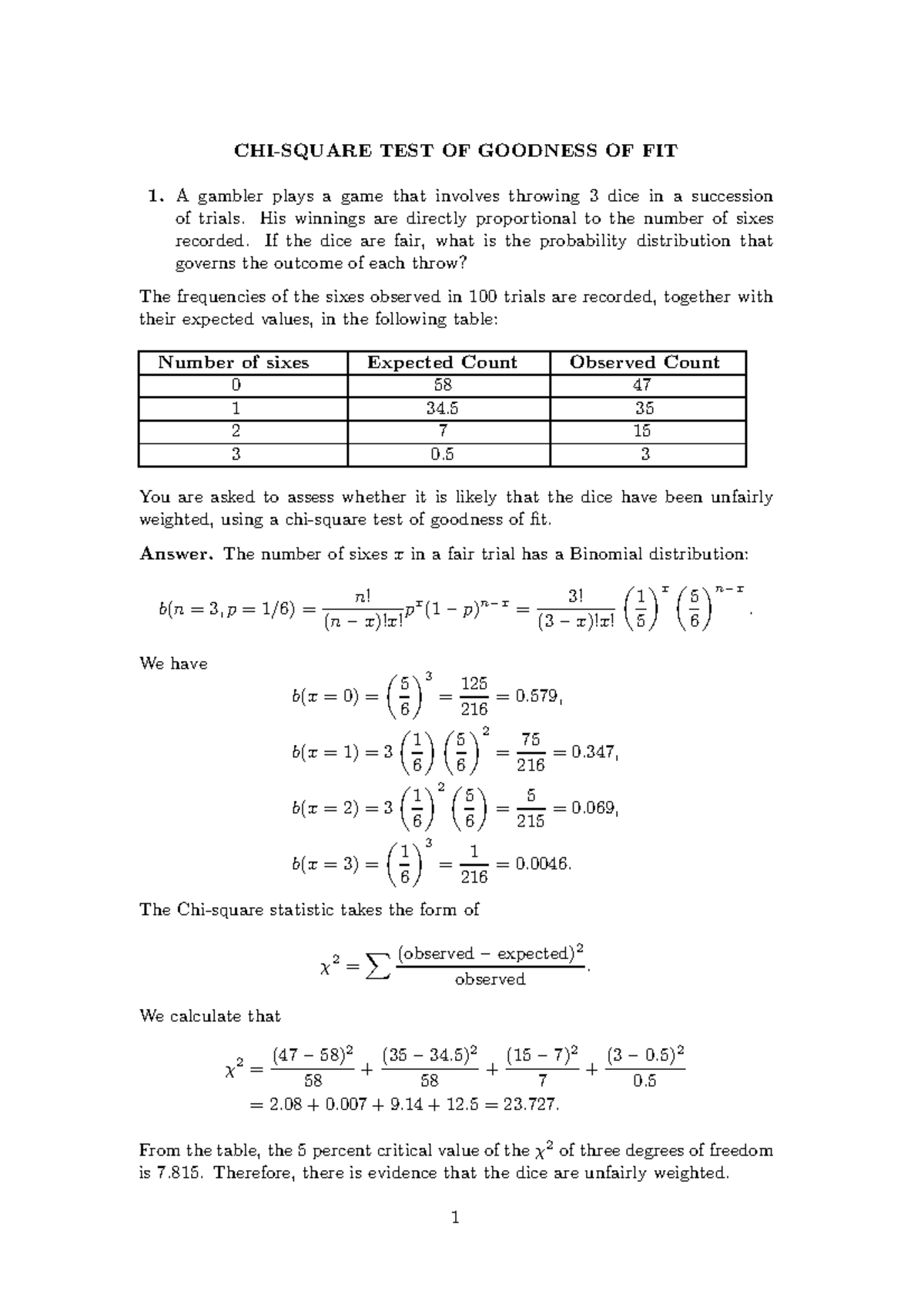 Chi-square goodness fit of test exercises - CHI-SQUARE TEST OF GOODNESS ...