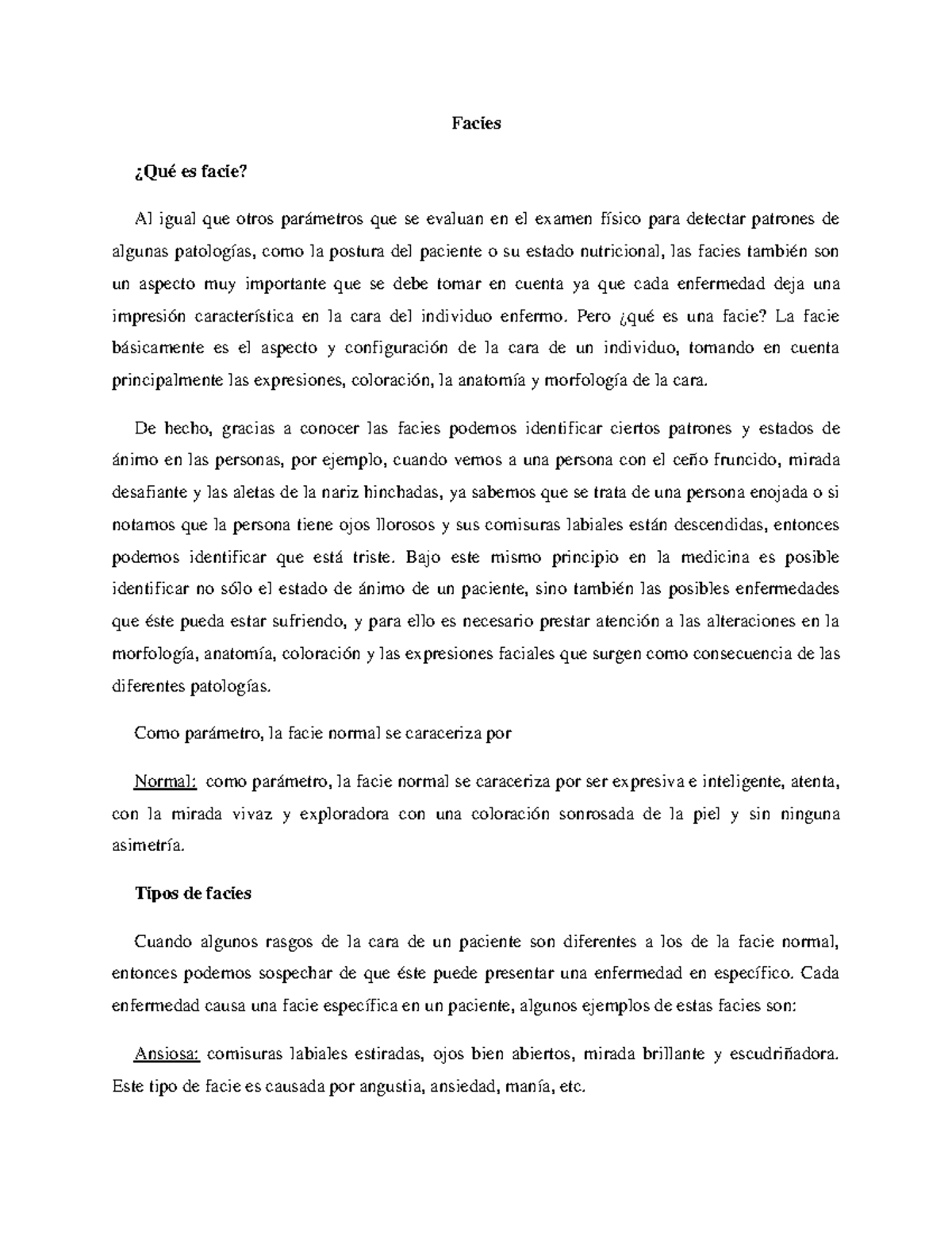 Facies y estados de conciencia - Facies ¿Qué es facie? Al igual que otros parámetros que se ...