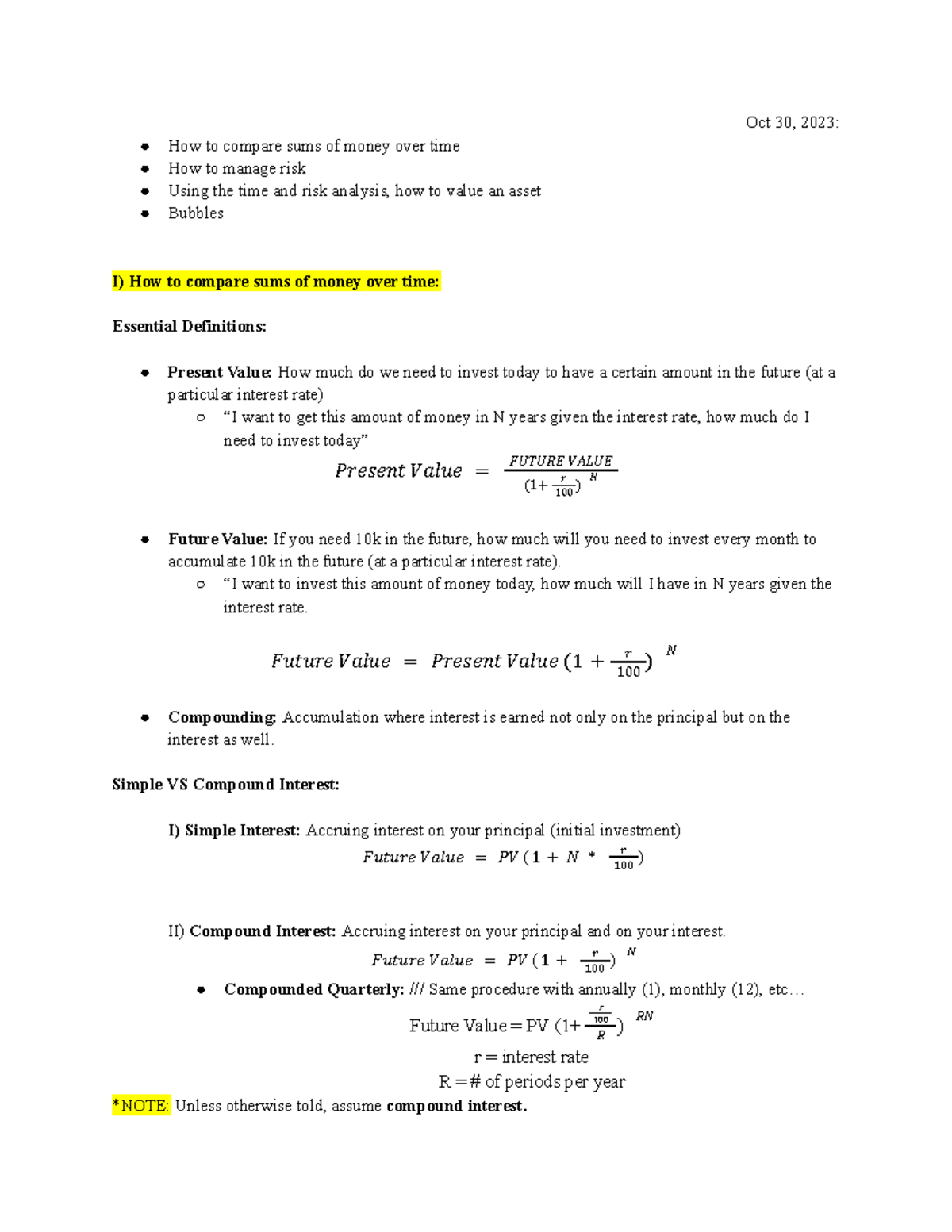 Chapter 14 Basic Tools of Finance - Oct 30, 2023: How to compare sums ...