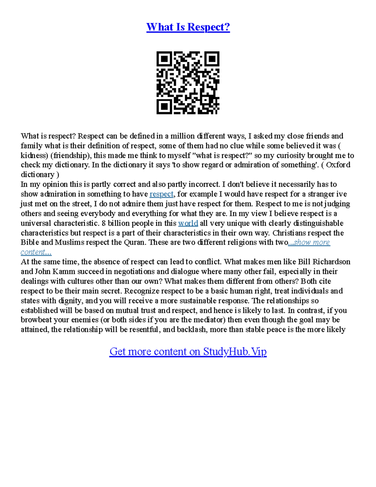 Respect Definition Essay - What Is Respect? What is respect? Respect ...