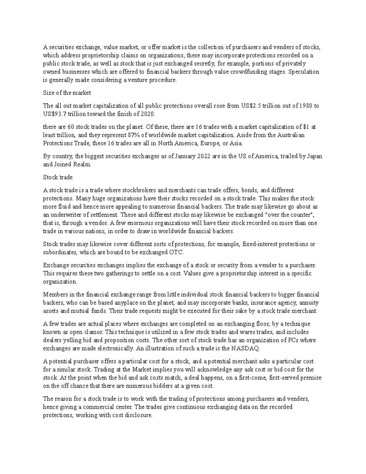 Sample 6 - INFORMATIVE - A securities exchange, value market, or offer ...
