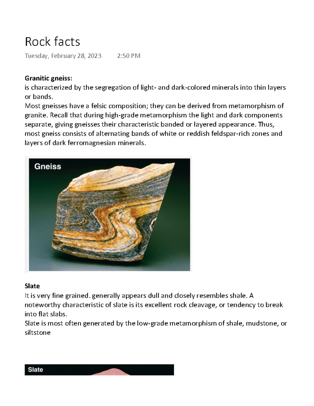 Rock facts - Granitic gneiss: is characterized by the segregation of ...