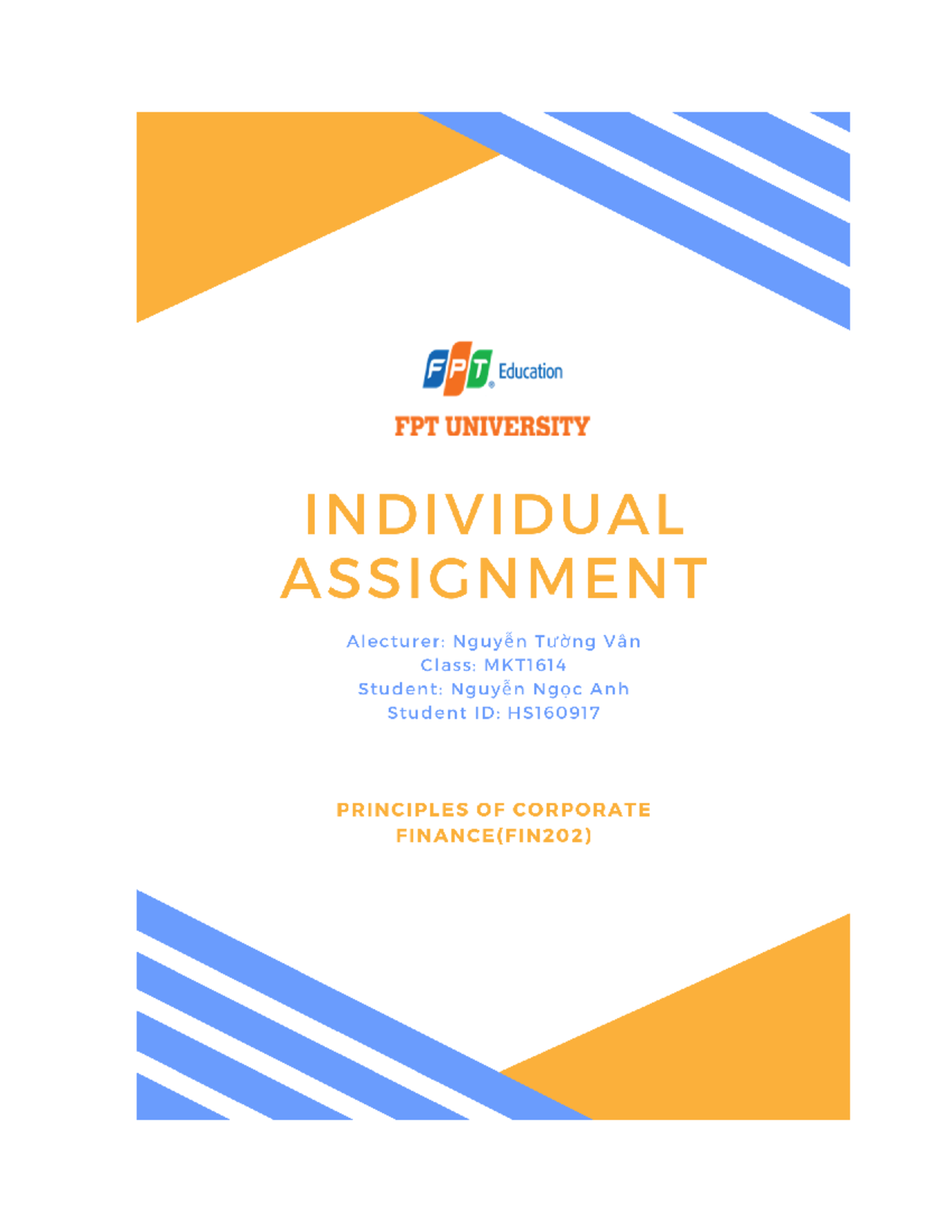 Individual Assignment- FIN202 - NGUYỄN NGỌC ANH HS160917 - TABLE OF ...