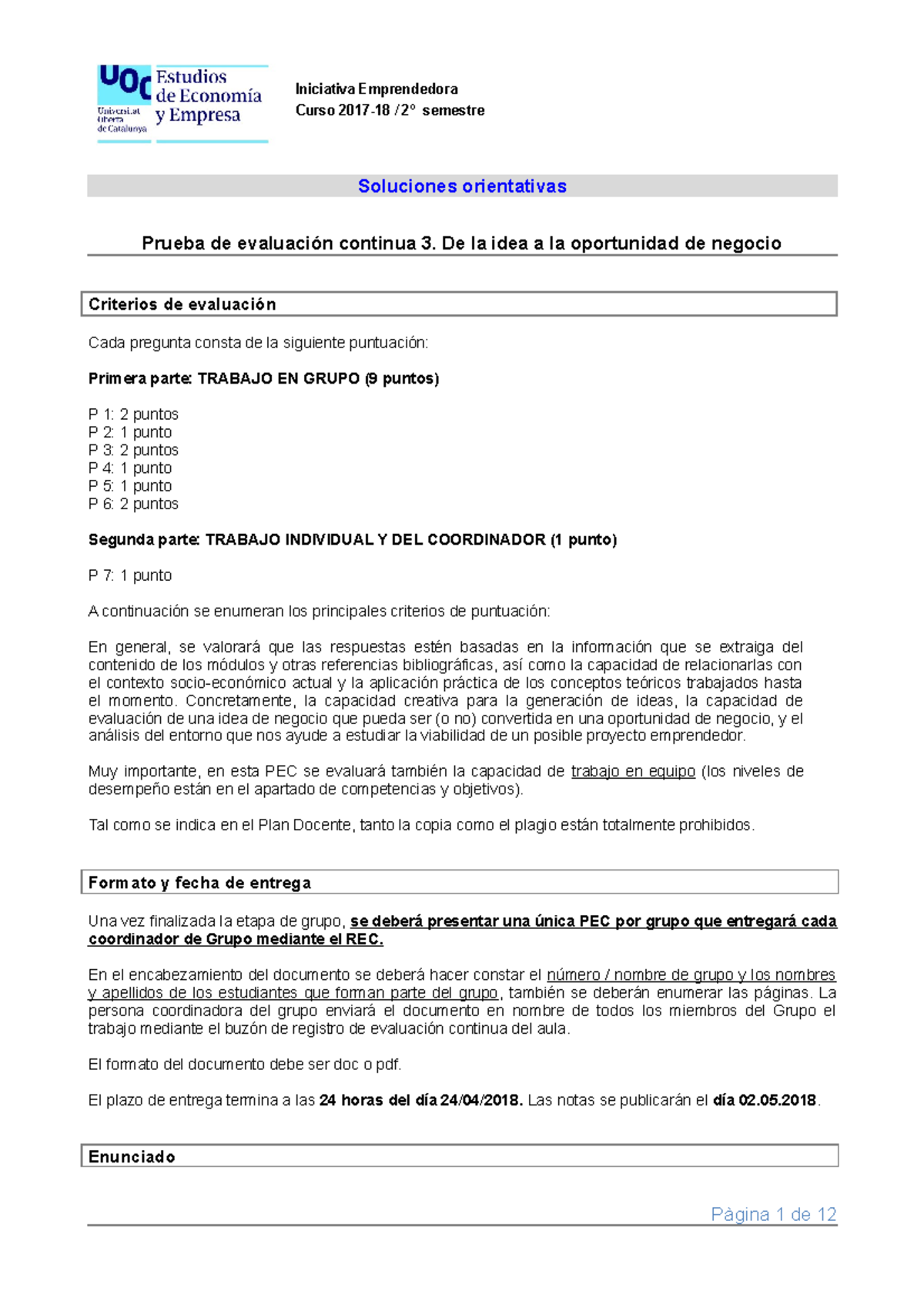 Iniciativa Emprendedora Sol PEC 3 - Iniciativa Emprendedora Curso 2017-18 / 2º semestre ...