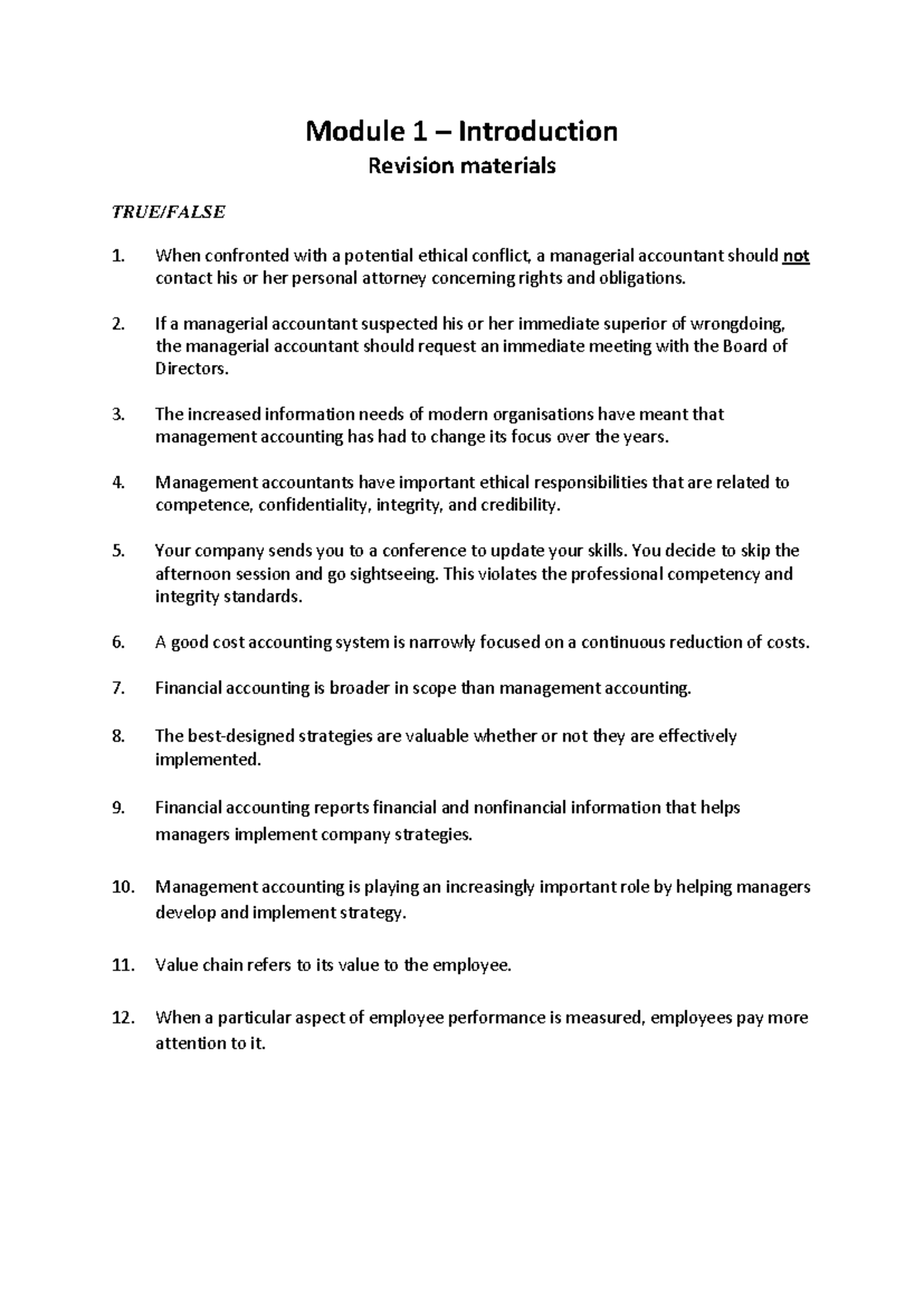 2019 Revision Module 1 - Module 1 – Introduction Revision materials ...