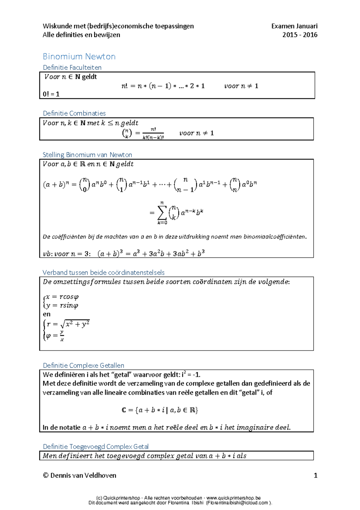 Wiskunde bewijzen en defenieties - (c) Quickprintershop - Alle rechten ...